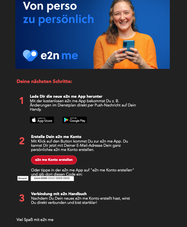 e2n me: Registrierung