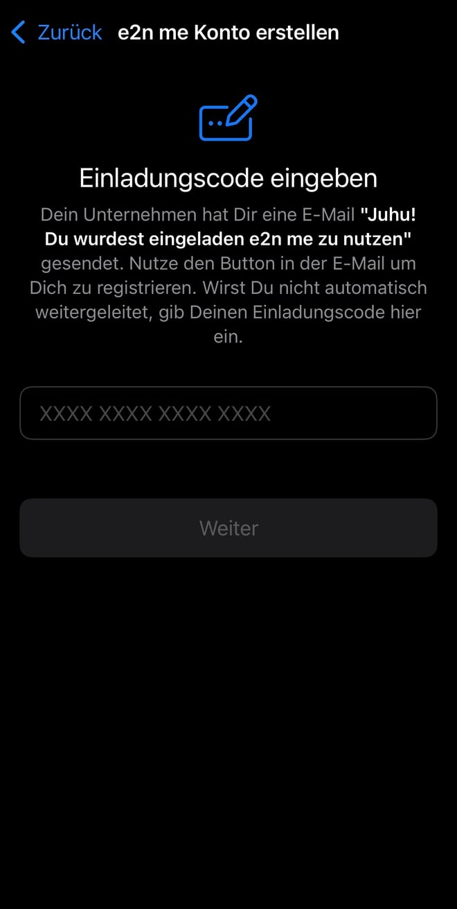 e2n me: Registrierung