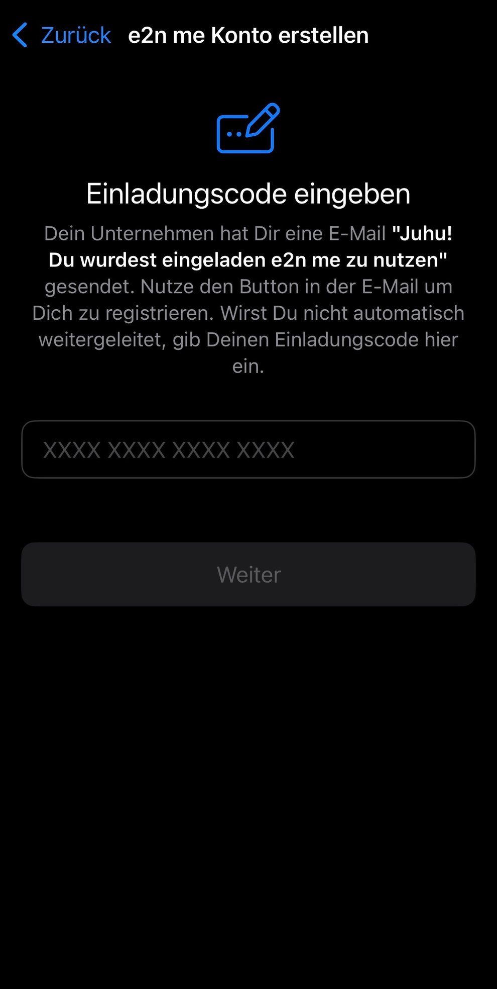 e2n me: Registrierung