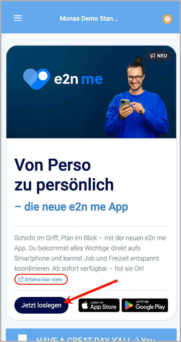 NEU: die e2n me App